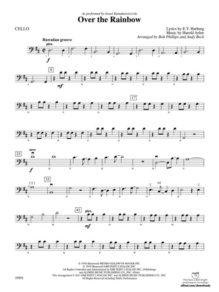 Over The Rainbow Cello By Harold Arlen Choir Digital Sheet Music