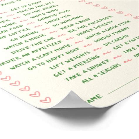 Handwritten Downloadable Would She Rather Game Poster Zazzle