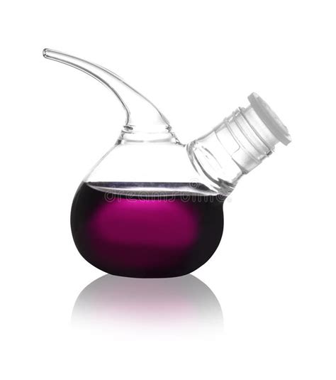 Glass Retort Flask With Red Liquid Sample Isolated Laboratory Analysis