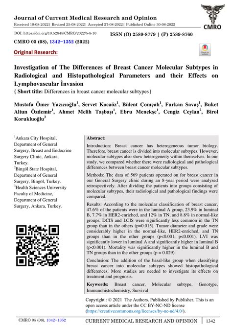 Pdf Investigation Of The Differences Of Breast Cancer Molecular