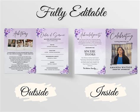 Funeral Programs Template Obituary Template For Funeral Etsy
