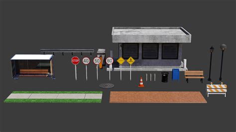 3d Model Road Pack Extended Pbr V2 Vr Ar Low Poly Cgtrader