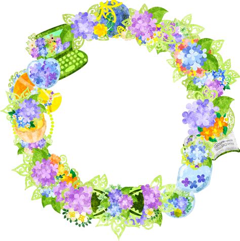 Atelier Bw — フリーイラスト素材「紫陽花の雑貨で作られたリース」 Free Illustration “the フリー
