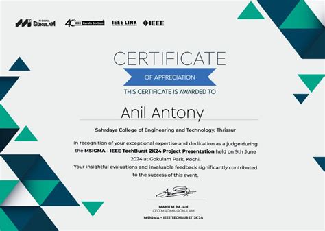 Anil Antony On Linkedin Evaluator Certificate From Msigma Ieee
