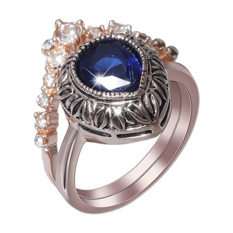 Coofanin Rings Bright Zircon Ring Round Blue Stone Jewelry Fashion