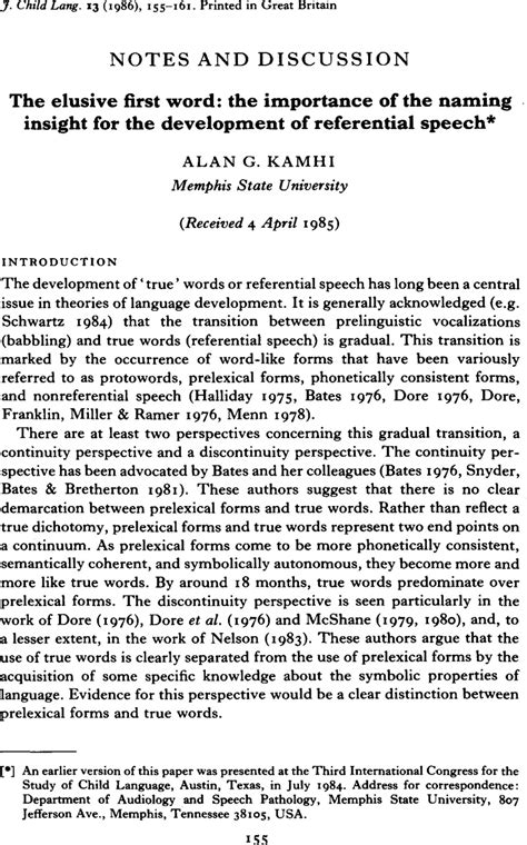 The Elusive First Word The Importance Of The Naming Insight For The