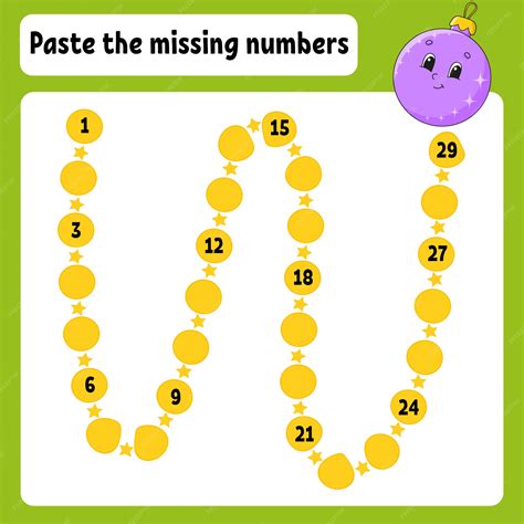 누락 된 숫자를 붙여 넣습니다 필기 연습 아이들을위한 학습 번호 교육 개발 워크 시트 프리미엄 벡터