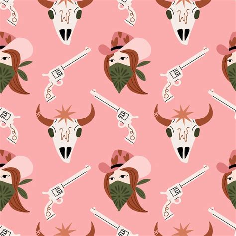 Premium Vector Cowgirl Pattern Wild West Seamless Texture Woman