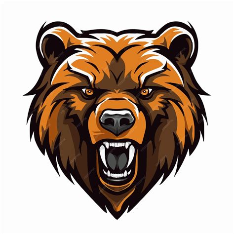 Angry Grizzly Bear Head Vector Art Illustration Isolated On White