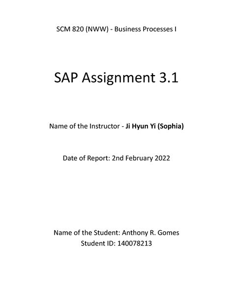 Sap Assignment 3 1 Sap Hana Introduction Scm 820 Nww Business Processes I Sap Assignment 3