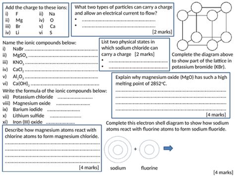 Structure And Bonding Revision Worksheets Teaching Resources