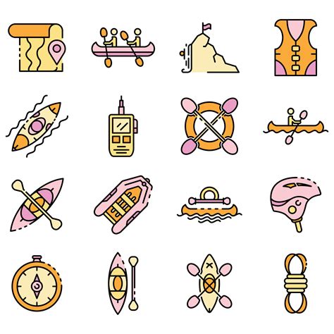 Canoeing Icons Set Vector Flat 8901746 Vector Art At Vecteezy