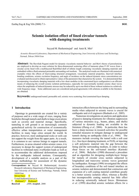 pdf seismic isolation effect of lined circular tunnels with damping