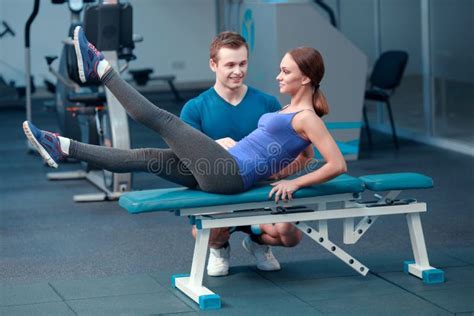 Beautiful Girl In Sports Club With Instructor Stock Image Image Of