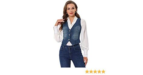 Allegra K Womens Denim Jakcet Sleeveless V Neck Button Down Casual