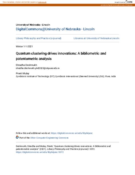 Pdf Quantum Clustering Drives Innovations A Bibliometric And