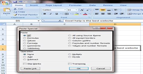 how to use paste special command in excel
