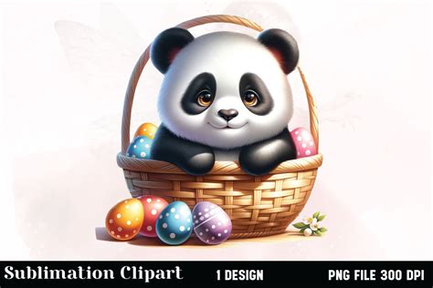 Cute Panda Easter Basket Clipart Gráfico Por Vertex · Creative Fabrica