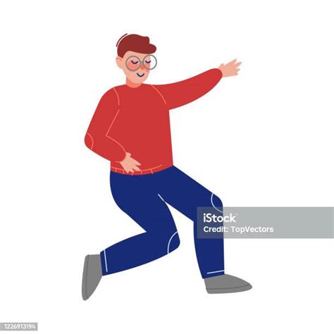 대 소년 행복 하 게 점프 귀여운 남학생 착용 캐주얼 옷과 안경 데 재미 벡터 일러스트 귀여운에 대한 스톡 벡터 아트 및 기타