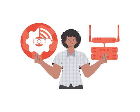 A Man Holds An Internet Thing Icon In His Hands Router And Server Iot Concept Isolated