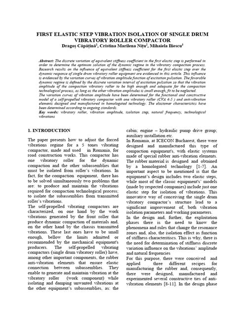 First Elastic Step Vibration Isolation Of Single Drum Vibratory Roller Compactor Pdf