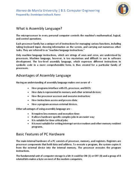 Compro Assembly Programming Tutorial Prepared By Dominique Joshua B Ramo What Is