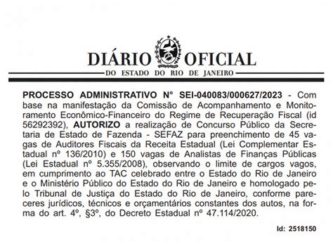 Concurso Sefaz Rj Autorizado Com 195 Vagas Conheça Os Cargos