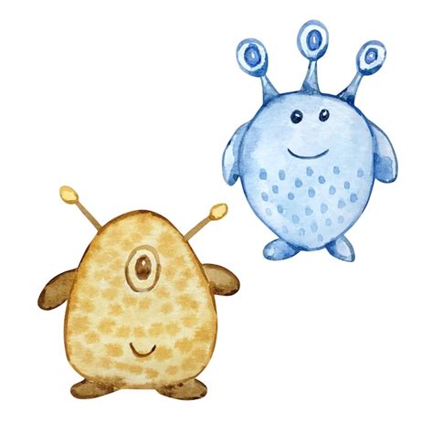 Premium Vector Watercolor Cute Alien Set Space