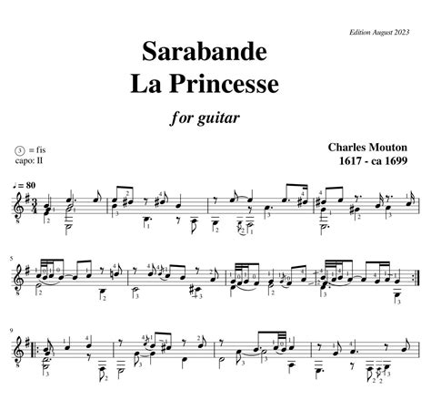 Charles Mouton Sarabande La Princesse For Guitar Beumingguitar
