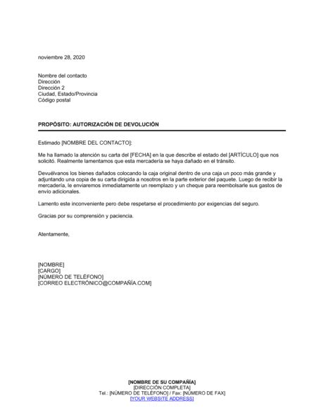 Autorización de devolución Modelos y Ejemplo Biztree