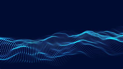 Premium Vector Abstract Blue Wave With Moving Dots Flow Of Particles Cyber Technology