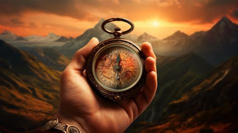 Premium Ai Image Beautiful Landscape With Old Compass On Travelers Hand