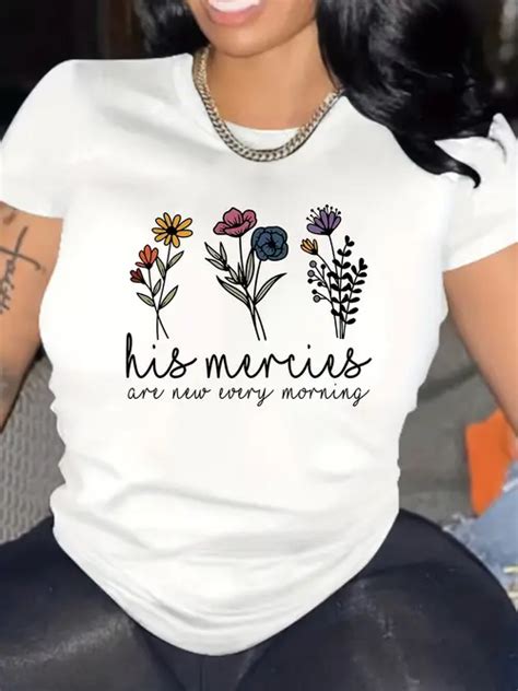 Plus Size Casual T Shirt Womens Plus Floral Slogan Print Temu