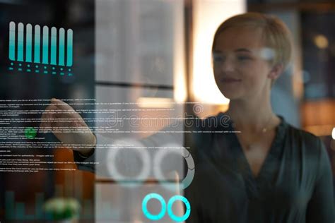 Digital Information And Woman With A Screen For Coding Software And Web Design In A Dark