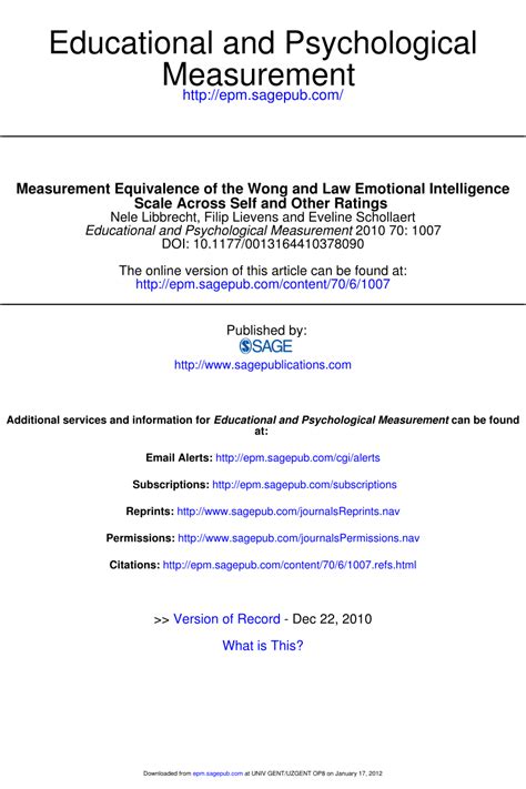 PDF Measurement Equivalence Of The Wong And Law Emotional