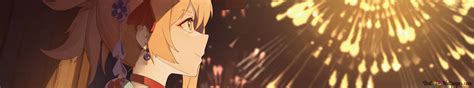 Yoimiya Watching Festival Night Fireworks Genshin Impact 4k Wallpaper