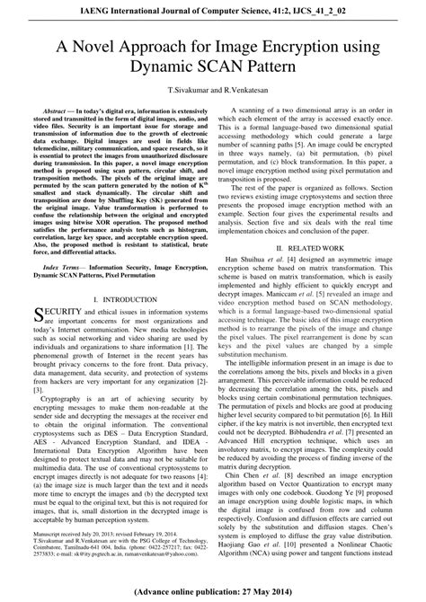 Pdf A Novel Approach For Image Encryption Using Dynamic Scan Pattern