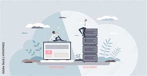 Frontend Vs Backend Programming Sides For Website Tiny Person Concept