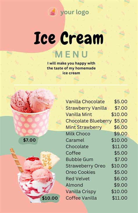 Free Printable Customizable Ice Cream Menu Templates Canva 40 Off