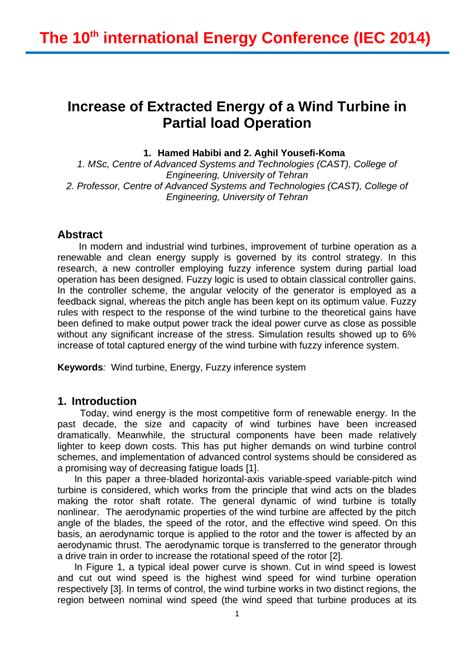 Pdf Increase Of Extracted Energy Of A Wind Turbine In Partial Load Operation