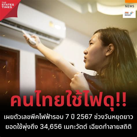 เผยตัวเลขพีคไฟฟ้ารอบ 7 ปี 2567 ช่วงวันหยุดยาว ยอดใช้พุ่งถึง 34 656 เมกะ