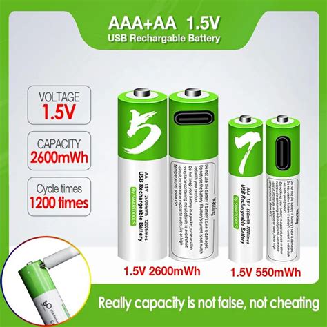 Bộ 2 Pin Tiểu Aa Aaa Sạc Type C Với Lõi Lithium Dùng Cho đồng Hồ