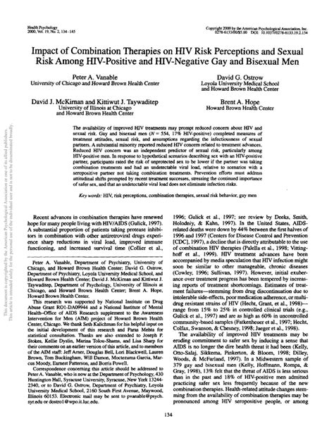 Impact Of Combination Therapies On HIV Risk Perceptions And Sexual Risk Among HIV Positive And
