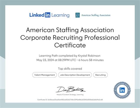 krystal robinson on linkedin certificate of completion