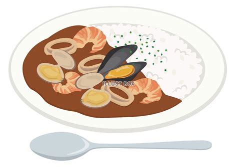 無料イラスト 食事★洋食シリーズ★シーフードカレー★スプーン付