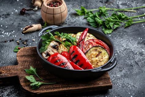 Grilled Vegetables Colorful Bell Pepper Zucchini Eggplant With Herbs