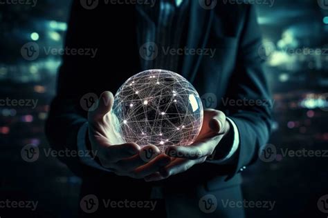 Close Up Hands Of Businessman Holding Global Network Connection Generative Ai 31552543 Stock