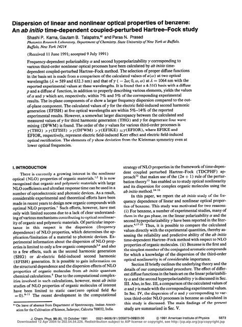 Pdf Dispersion Of Linear And Nonlinear Optical Properties Of Benzene