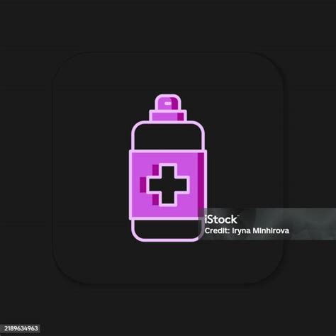 채워진 윤곽선 액체 항균 비누 병 와 디스펜서 아이콘 절연 통하고 있는 통하고 있는 검은 배경 살 균 소독 위생 피부 관리 그림자가 있는 평면으로 채워진 윤곽선 스타일입니다