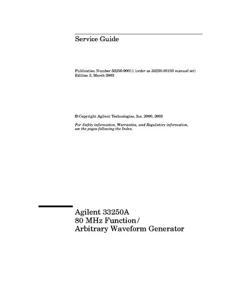 Hp Agilent Technologies 33250a Function Generator Service Manual Download Schematics Eeprom